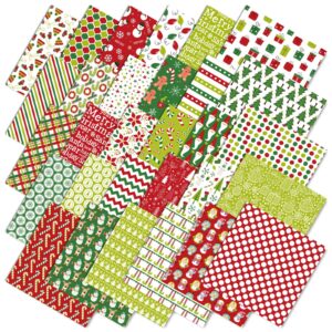 jarthenaamcs 60pcs christmas cotton fabric bundles 10 x 10 inch xmas tree snowflake santa gingerbread fat quarters red green white sewing fabrics for xmas winter diy craft party decor