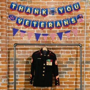 YEIRFYY Thank You Veterans Paper Banner and Pennant Banner Veterans Day Thank You for Your Service Bunting Banner Veterans Day Honoring All Who Served America Patriotic Party Decorations