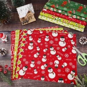 JarThenaAMCS 60Pcs Christmas Cotton Fabric Bundles 10 x 10 Inch Xmas Tree Snowflake Santa Gingerbread Fat Quarters Red Green White Sewing Fabrics for Xmas Winter DIY Craft Party Decor