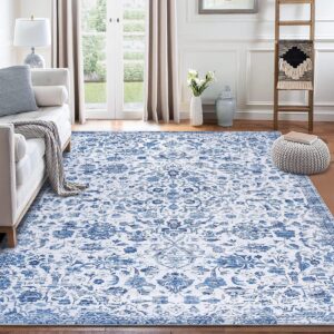 COZYLOOM Washable Area Rugs 8x10 Rug for Living Room Boho Vintage Rug Non Slip Throw Rugs Distressed Large Bedroom Rugs Low Pile Stain Resistant Carpet for Dining Room Nursery 8'x10' Blue