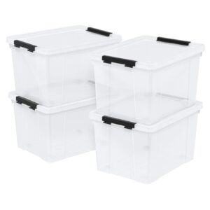 vadidiya 35 quart clear latch storage box with wheels, 4-pack clear plastic storage boxes with lids