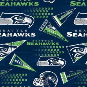 seattle seahawks nfl licensed cotton fabric, retro, lime, navy