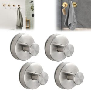 luxe hold no-drill hooks, 2024 new stainless steel suction cup hooks, waterproof punch-free suction cup hooks for bathroom, shower, mountingon glass shower doors, hanging towels, mirrors(silver,4pc)