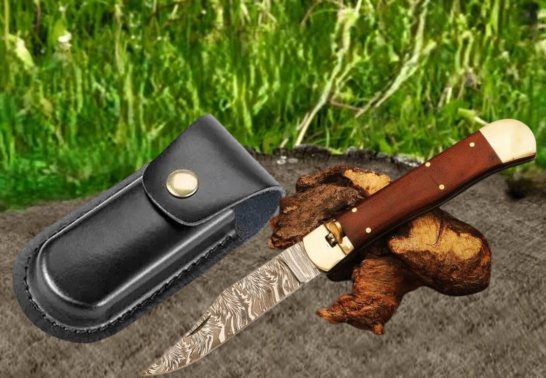 Leather Knife 4" Holster with Belt Buckle – Holding Sheath for Pocket Knives, Folding Knife- Compact Draw EDC Knife Holster Belt – Black, Camping, Hunting, and Outdoors.