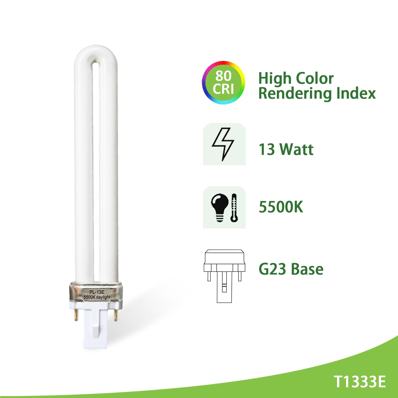 13W Type E Replacement Tube Light Bulb with Electronic Ballast-Replace for Ottlite T1333E,PL13-E Fluorescent Light Bulb,5500K Natural Daylight,G23 Base,2 Pack