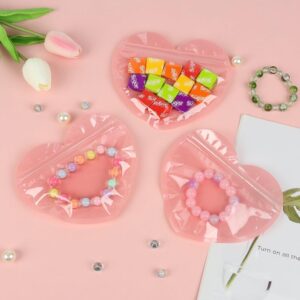 100pcs Small Bags for Small Business, 3.5x5 inch Heart-Shaped Jewelry Bags Clear Mylar Ziplock Baggies Cute Packaging Supplies for Bracelets Sample