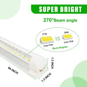 yaojin LED Shop Light Fixture 8FT,100W 15000LM,6000K,V Shape,Clear Cover,Hight Output,Linkable,T8 LED Tube Lights,for Garage, Warehouse 8 Foot with Plug,Pack of 8