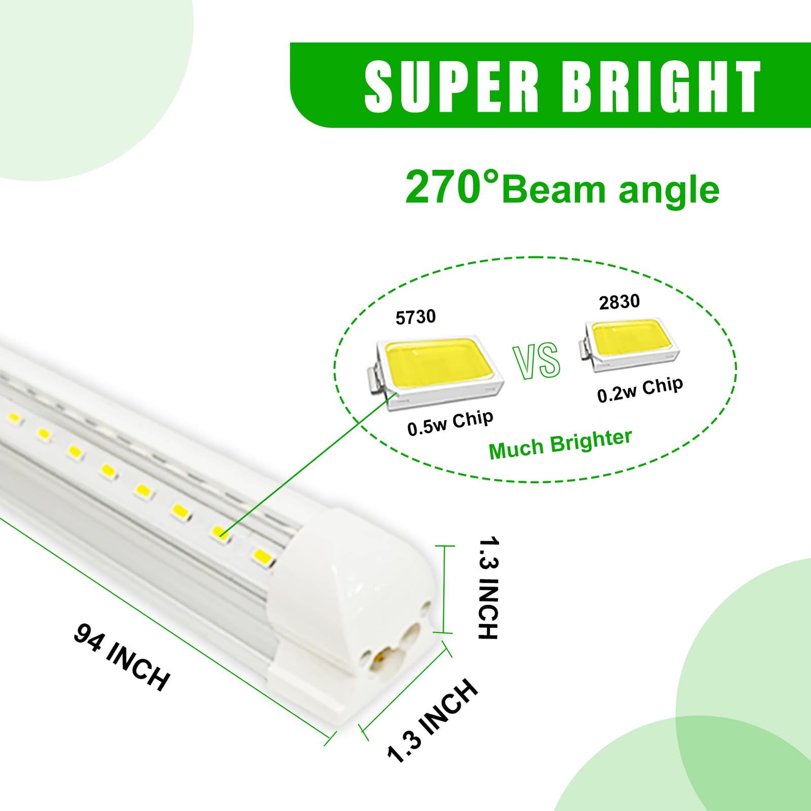 yaojin LED Shop Light Fixture 8FT,100W 15000LM,6000K,V Shape,Clear Cover,Hight Output,Linkable,T8 LED Tube Lights,for Garage, Warehouse 8 Foot with Plug,Pack of 8