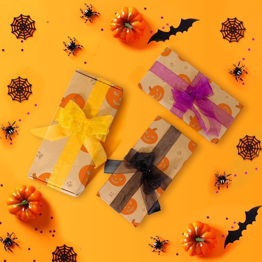 3PCS Halloween Ribbon for Gift Wrapping 1 Inch 150 Yards Halloween Decorations Sheer Wrapping Ribbon for Halloween Gifts Ribbons for Crafts Halloween Party Favors Thin Ribbon for Flower Bouquet