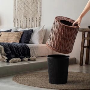 Generic Round Wicker Waste Paper Bin and Basket with Removable Plastic Liner, Drop-in Oval Wicker Waste Basket, Round Organizer Holder for Bathroom, Kitchen, Bedroom, Home, Office (Size : 12L)(8L)