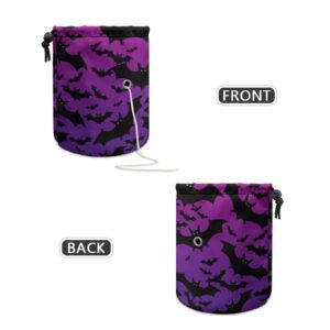 Sellikakes Halloween Purple Bat Small Yarn Storage Bag, Mini Knitting Bag Yarns Drum Case for Carry Yarn Ball, Crochet Kits, Knitting Supplies and Sewing Accessories,