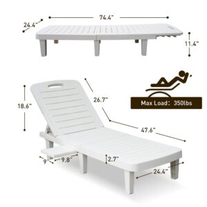 Vilobos Patio Chaise Lounge Set of 2,Outdoor Chaise Lounge with Tray,4 Positions Backrest,Easy Assembly Waterproof Plastic,Lightweight for Poolside,Beach,Patio,Yard