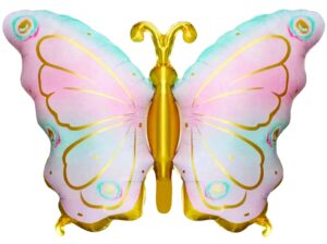 2pcs big butterfly balloons pastel pink butterfly foil mylar balloon,colorful butterfly themed baby shower girl birthday party,wedding summer party decorations supplies(light pink gradient gold)