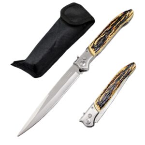 geegift 12" large pocket folding knife, edc knife,stainless steel blade resin handle for camping hunting outdoor men