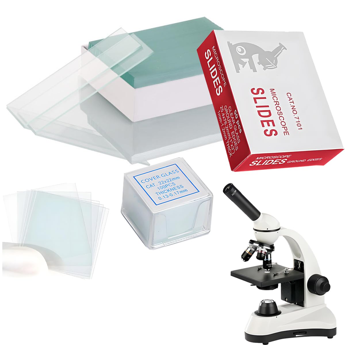 Microscope Slides and Covers – 50 Blank Glass Slides for Microscope with 100 Coverslips – Ground Edge Glass Slides, Perfect for Microscopy Experiments and Analysis – Compatible with Most Microscopes