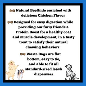 AccessiPets Dog Chews Bundles for All Sized Dogs, Highly Digestable 7 inch Rawhide 80% Protein Rich Braids Bundle with 1 Dog Waste Roll (Chicken, 8 Count)