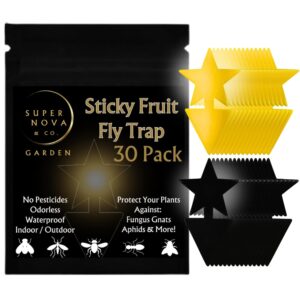 super nova & co. 30pk sticky fruit fly traps star-shaped indoor plants outdoor garden double-sided adhesive flying gnat insect pest management catcher non toxic odorless waterproof uv-resistant 3x5”