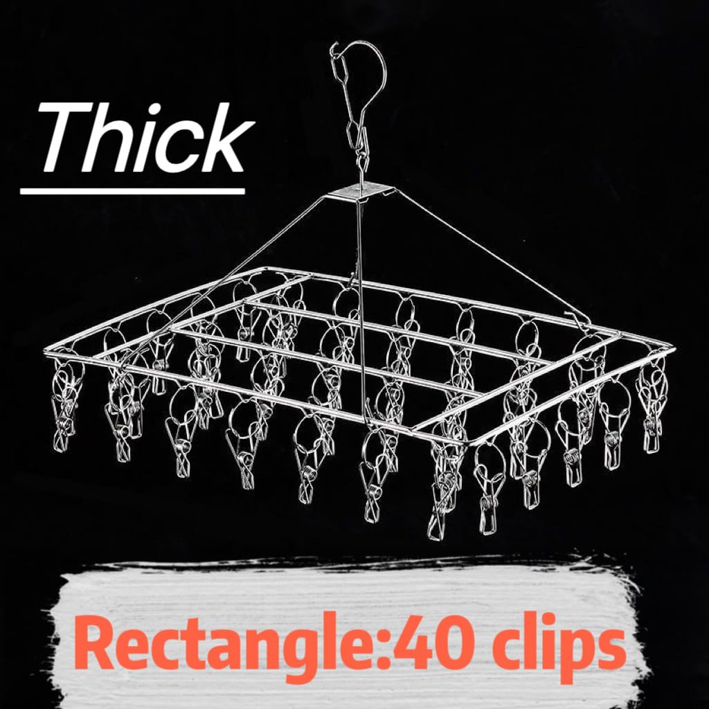 TVRTFQ 2 Pack Stainless Steel Sock Drying Rack with 80 Clips,360° Rotatable Windproof Hook Clothes Hanger Rack for Sock,Bras,Underwear,Baby Clothes,Hat,Scarf,Pants,Gloves,Towel and Laundry Accessories