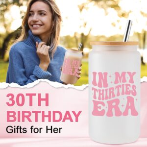 COCOGIFTS 30th Birthday Gifts for Her women - 30th Birthday Decorations for Her - 30 Year Old Gift Ideas for Women - In My Thirties Era - 16 Oz Coffee Glass Cup