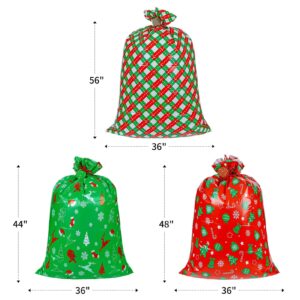 CubesLand Large Christmas Gift Bags,3 Jumbo Christmas Plastic Gift Bags,Huge Gifts Bags for Presents,Christmas Bags for Gifts Giant,Christmas Holiday Gift Wrap with Tag & Tie,Extra Large/Big/Medium