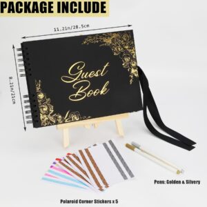 Wedding Guest Book with Ribbon Close for Wedding, Baby Shower, Birthday, Bridal Shower, Graduation Party, Anniversary - 11.2” x 8.3”, 80 Blank Pages Guestbook(Black)