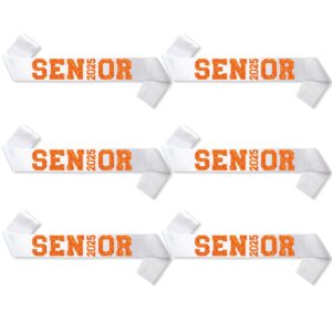 6pcs white senior 2025 satin sashes with orange glitter letters- 2025 graduation celebrations sashes - senior cheer sash - cheerleader sash - class competition sashes