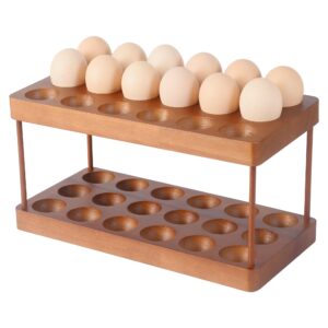 wooden chicken egg holder for 24 fresh eggs, 2-tier fresh egg holder countertop，egg basket countertop，egg holder for counter，，counter top egg holder for fresh eggs.