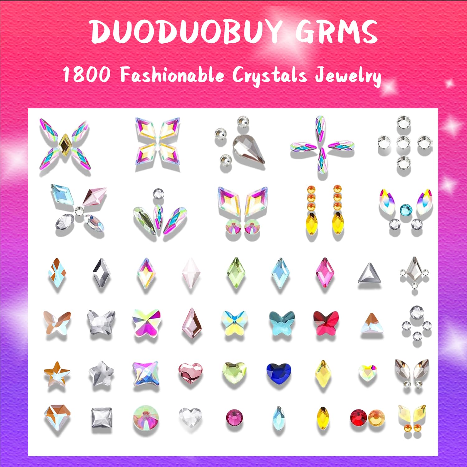 Duoduobuy 1800Pcs Gems Kit, DIY Fashionable Crystals Jewelry Kit- Artificial Diamonds Ornaments for Proud Smile