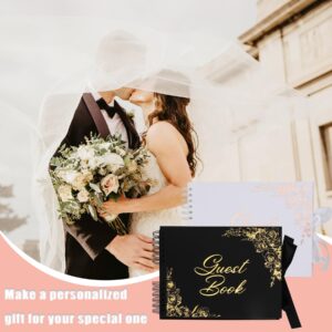 Wedding Guest Book with Ribbon Close for Wedding, Baby Shower, Birthday, Bridal Shower, Graduation Party, Anniversary - 11.2” x 8.3”, 80 Blank Pages Guestbook(Black)