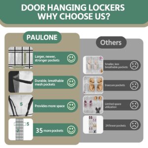 PAULONE 35 Pocket Over the Door Shoe Organizer,Reusable Breathable Large Mesh Bag Men's & Women's Sneaker Organizer,Shoe Organizer for Kids,Hanging Shoe Storage Hanging Bag (White)