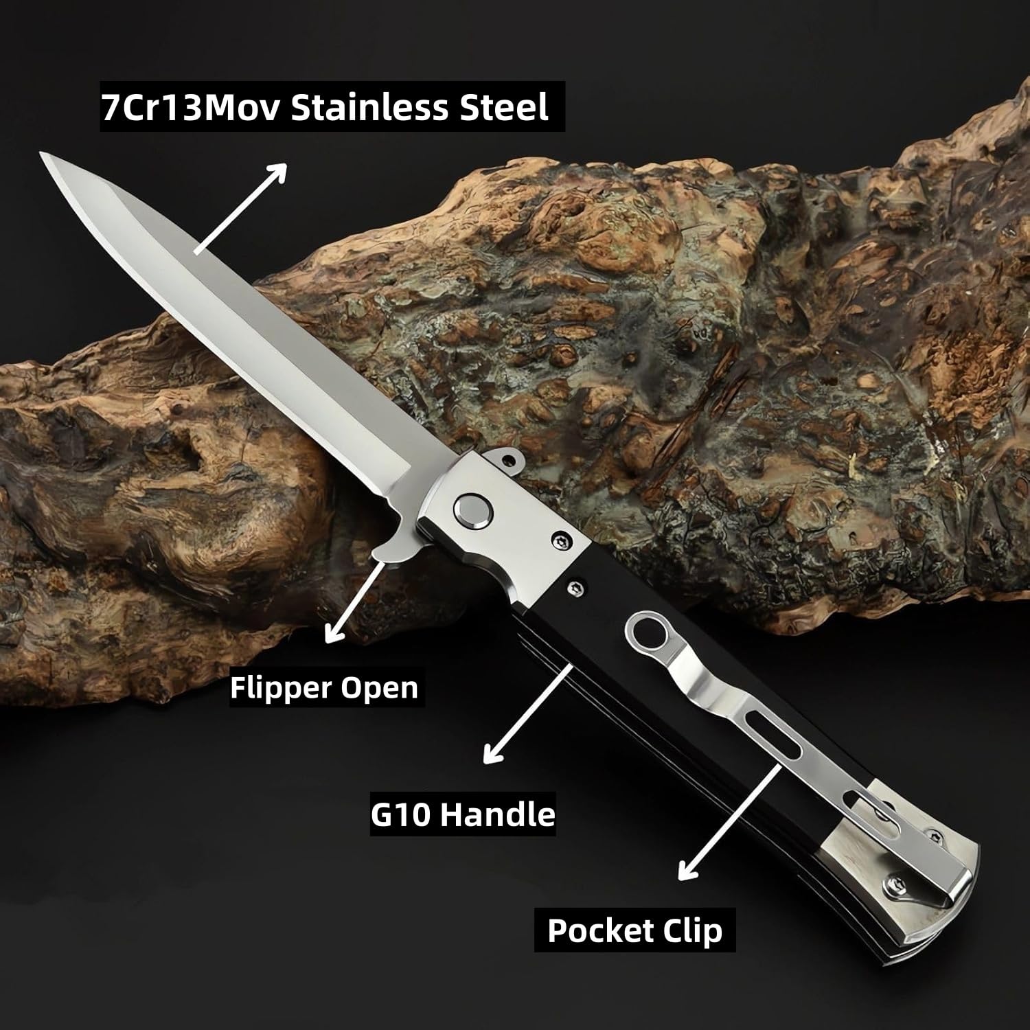 geegift Folding Pocket Knife,EDC Knife, G10 Handle, 7Cr17 Stainless Steel Knife with Safety Liner-Lock, Camping Hunting Outdoor Knife With Pocket Clip for Men Women (silver)