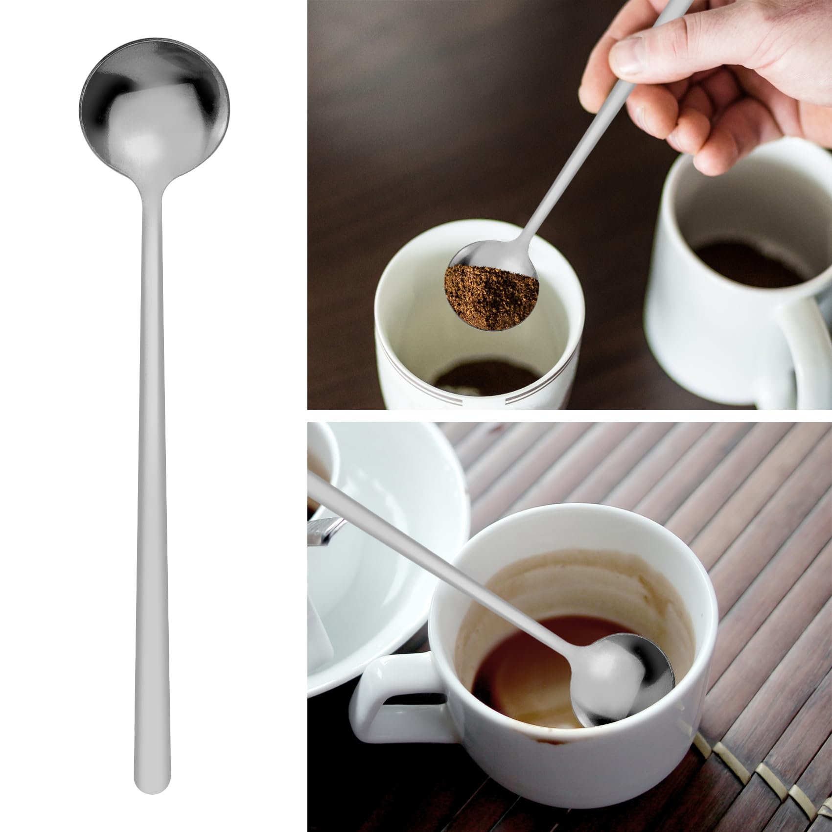 3 Pack Coffee Spoons, Round Dessert Spoons, Stainless Steel Tea Spoons, Soup Spoons, Small Spoons Set for Chocolate, Cake,Ice Cream (3, Silver)