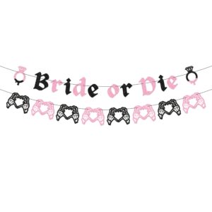 bride or die bachelorette banner, gothic engagement banner with skeleton heart garland for halloween bride to be bridal shower decoration