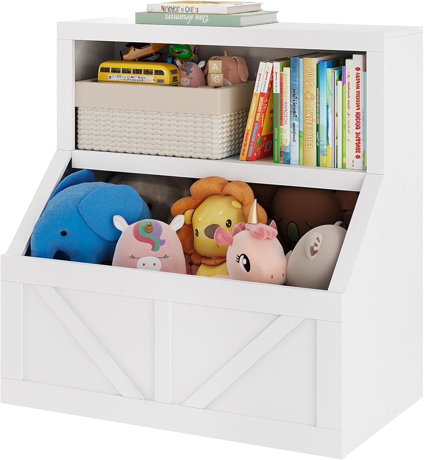 GAOMON Kids Bookshelf, Wooden Toy Storage Organizer with Cubby, Toddler Bookcases Fit for Playroom, Children's Room, Bedroom, Nursery School