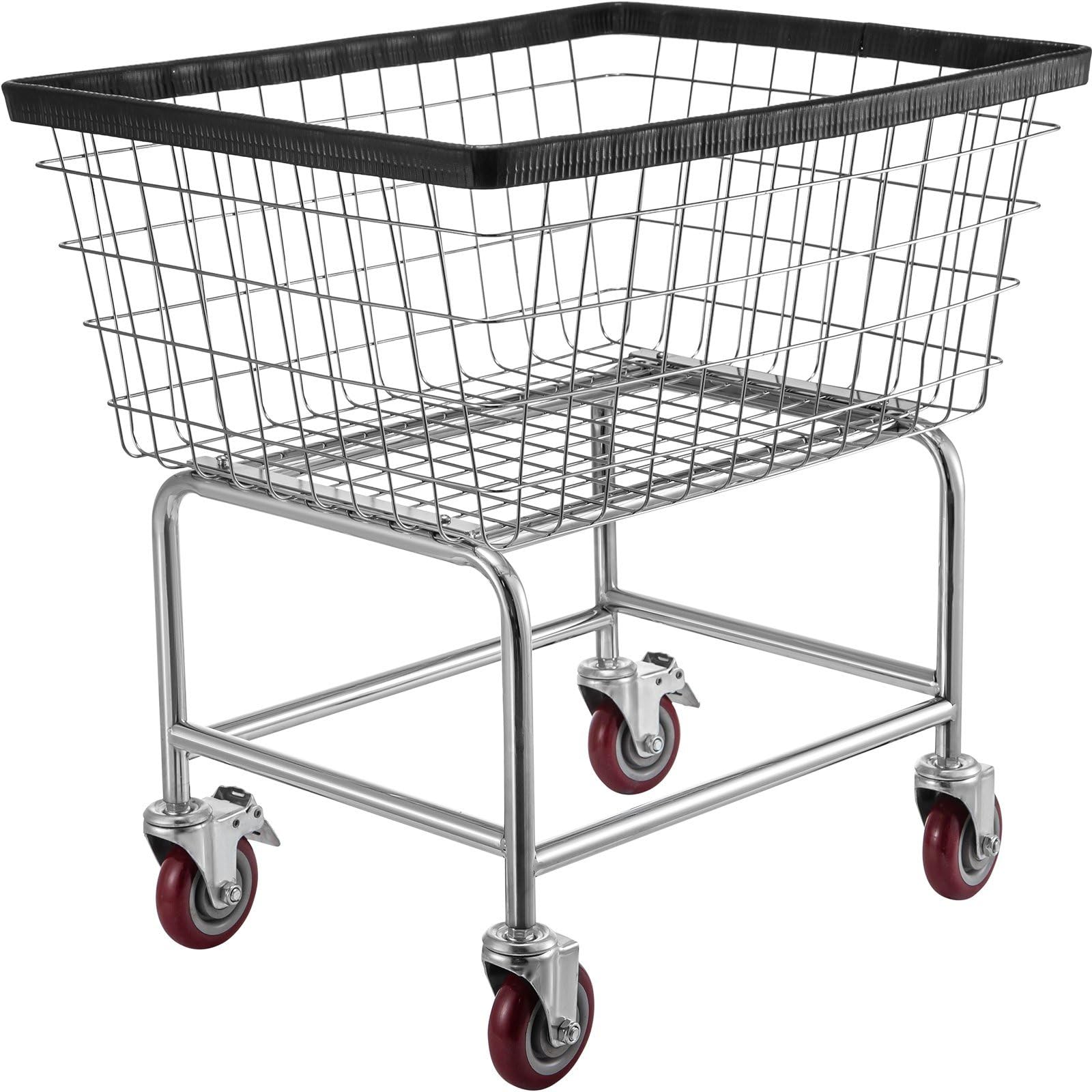 Generic Wire Laundry Cart, 2.5 Bushel Wire Laundry Basket with Wheels, 21x27x27.5 inches, Steel Frame with Chrome Finish, 4-inch Casters, Wire Basket Cart For Laundry