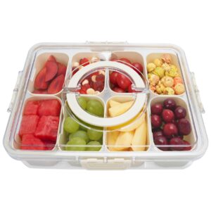 szjhongfeng divided serving tray with lid and handle, portable snackle box container, transparent storage organizer, perfect for candy, fruits, nuts, ideal for entertaining, parties, and travel.