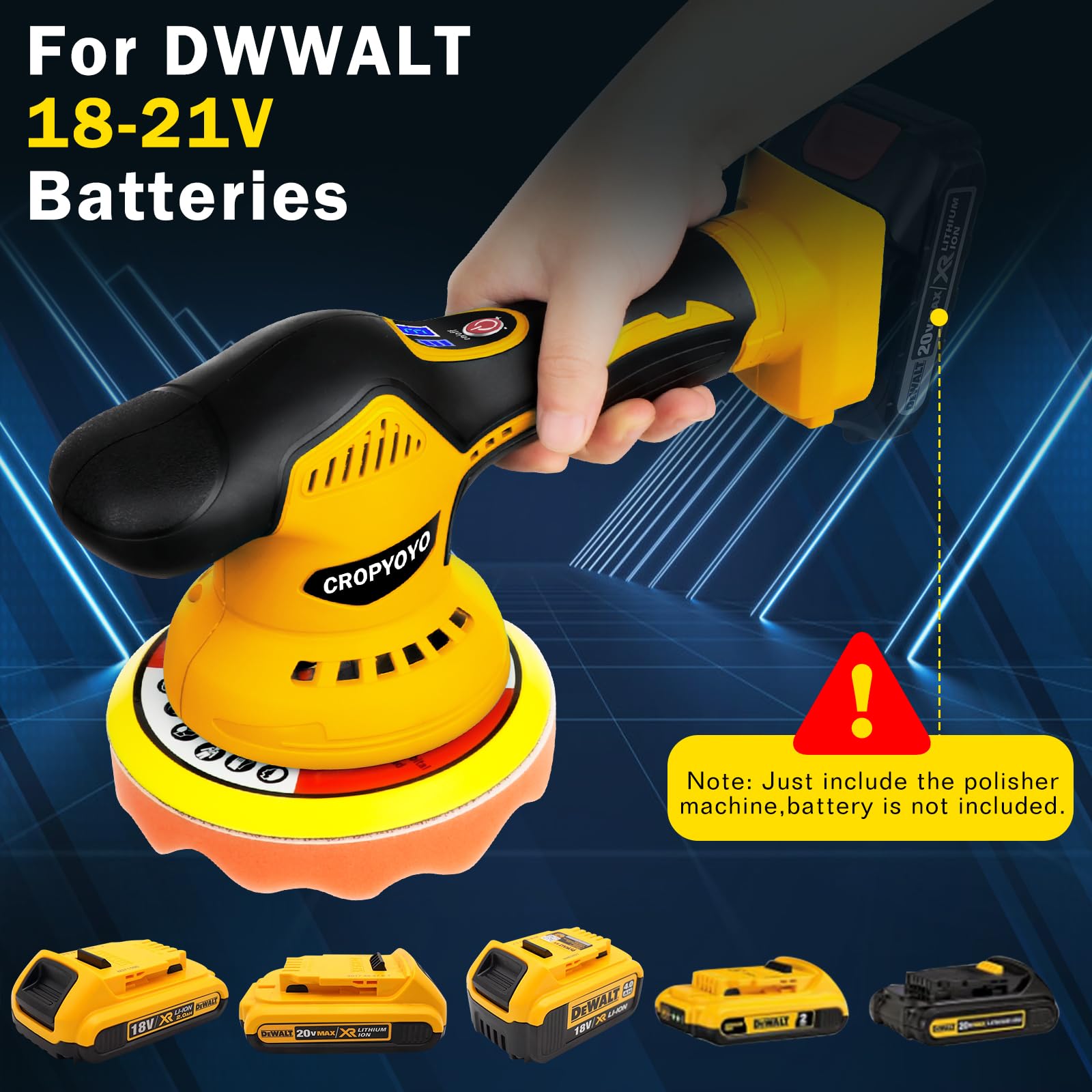 Cordless Car Buffer Polisher Compatible for Dewalt 20V Battery, Polishers and Buffers with 6 Variable Speed Up to 5500RPM, Car Buffer Polisher for Car Detailing/Polishing/Waxing(Battery Not Included)