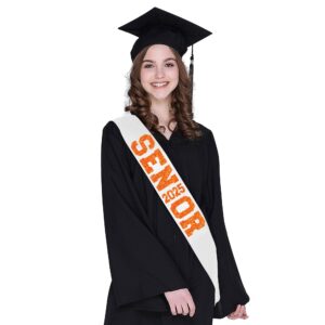 6Pcs White Senior 2025 Satin Sashes with Orange Glitter Letters- 2025 Graduation Celebrations Sashes - Senior Cheer Sash - Cheerleader Sash - Class Competition Sashes