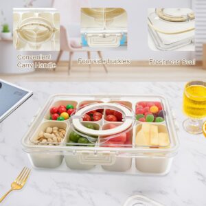 SZJhongfeng Divided Serving Tray with Lid and Handle, Portable Snackle Box Container, Transparent Storage Organizer, Perfect for Candy, Fruits, Nuts, Ideal for Entertaining, Parties, and Travel.