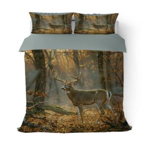 whitetail deer duvet cover set king size, hunting wildlife autumn nature forest bedding set 3 pieces soft microfiber quilt cover for kids boys teens bedroom decor, comforter cover with 2 pillowcase