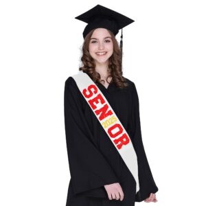 6Pcs White Senior 2025 Satin Sashes with Red Gold Glitter Letters- 2025 Graduation Celebrations Sashes - Senior Cheer Sash - Cheerleader Sash - Class Competition Sashes