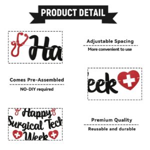 Happy Surgical Tech Week Banner - Surgical Technologist Appreciation Week Decor, Hospital Office Clinics, Thank You Nurse Doctor Party Decor 1 Black & Red Glitter