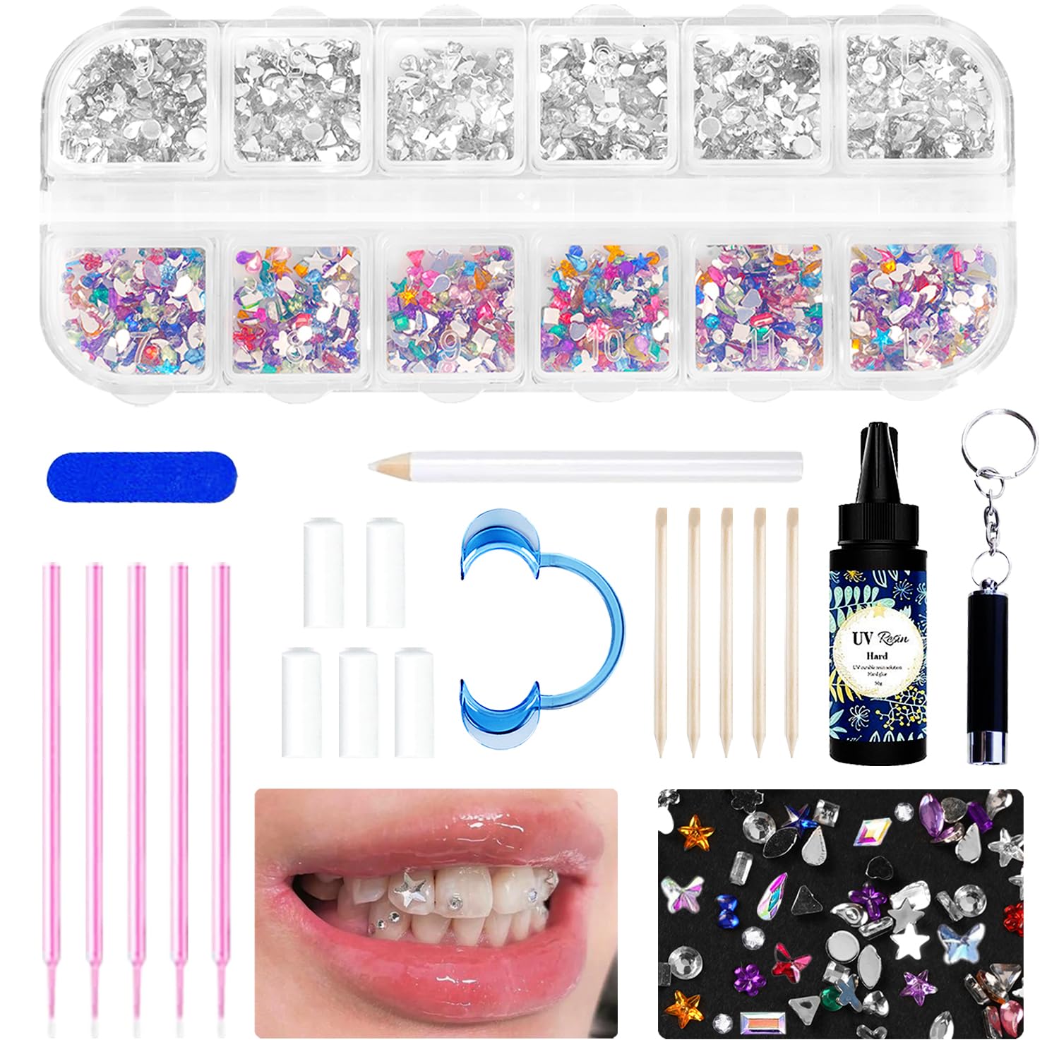 Duoduobuy 1800Pcs Gems Kit, DIY Fashionable Crystals Jewelry Kit- Artificial Diamonds Ornaments for Proud Smile