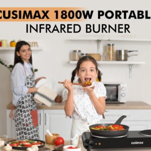 CUSIMAX Double Burner, 1800W Electric Burner Ceramic Hot Plate for Cooking, Dual Control Infrared Burner, Glass Plate Electric Cooktop, Stainless Steel-Upgraded Version