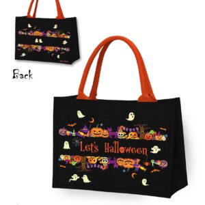 Let's Tote Halloween Canvas Candy Tote Bag With Handle, Ghosts Glow In The Dark, Great Pumpkin Halloween Party Gift. Reusable Bag for Trick or Treat, Candy Bucket. (Large)