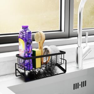 twryamg sponge holder for kitchen sink-kitchen sponge holder for organizing sponge, brush & soap dish dispenser, kitchen sink organizer rack with divider black