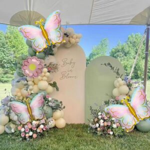 2Pcs Big Butterfly Balloons Pastel Pink Butterfly Foil Mylar Balloon,Colorful Butterfly Themed Baby Shower Girl Birthday Party,Wedding Summer Party Decorations Supplies(Light Pink Gradient Gold)