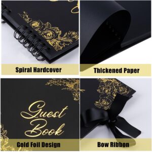 Wedding Guest Book with Ribbon Close for Wedding, Baby Shower, Birthday, Bridal Shower, Graduation Party, Anniversary - 11.2” x 8.3”, 80 Blank Pages Guestbook(Black)