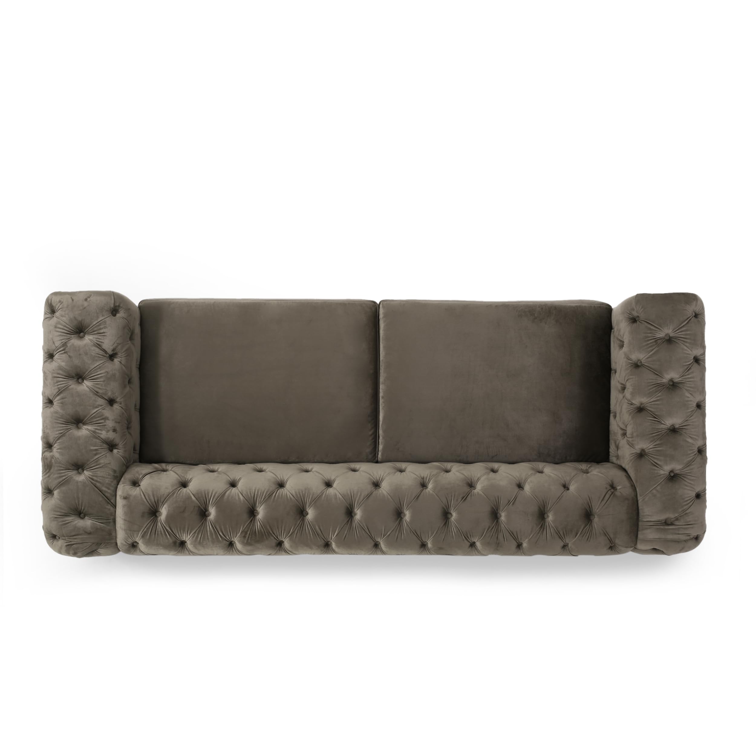 Olodumare Modern Velvet Chesterfield 3-Seater Sofa for Living Room, Luxury Contemporary Aristocratic Victorian Loveseat Couch with Gold Accents for Small Space, Elegant Button Tufted Furniture, Grey