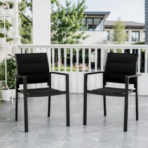 knocetx patio dining chairs set of 2, aluminum outdoor patio furniture set, padded textilene fabric outdoor dining chairs stackable chairs for balcony, porch, garden, poolside(2pcs)